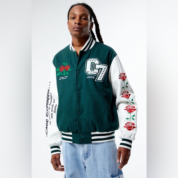 PacSun | Jackets & Coats | Mens Pacsun Embroidered Green And White Snap ...
